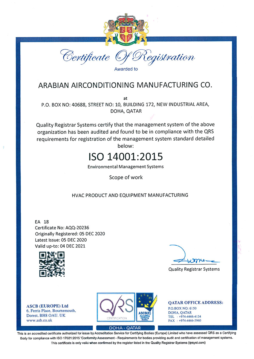 Certificates - Air Conditioning Company, Qatar | AMCO